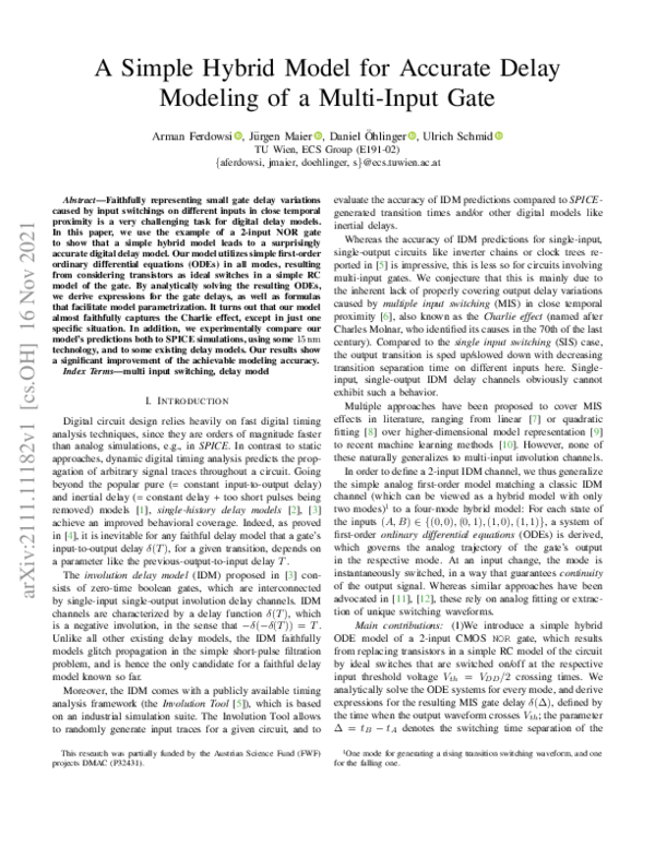Pdf A Simple Hybrid Model For Accurate Delay Modeling Of A Multi Input Gate