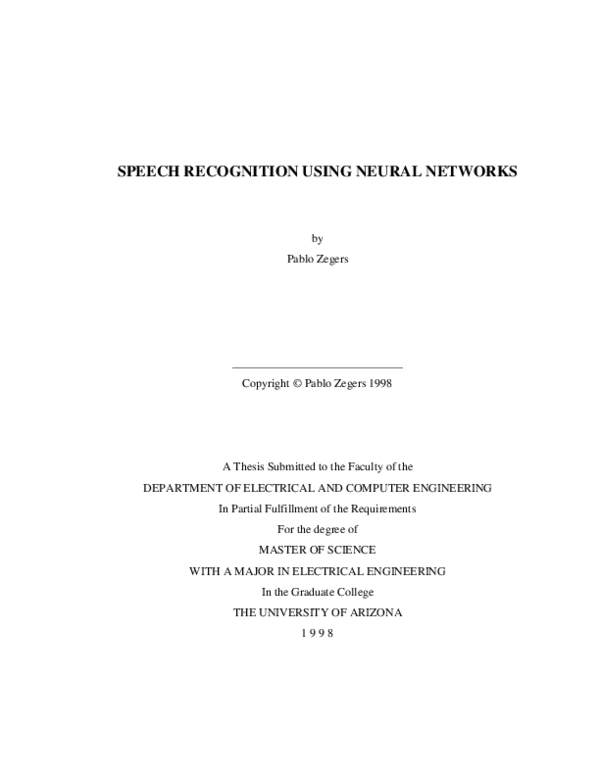 (PDF) Speech Recognition Using Neural Networks