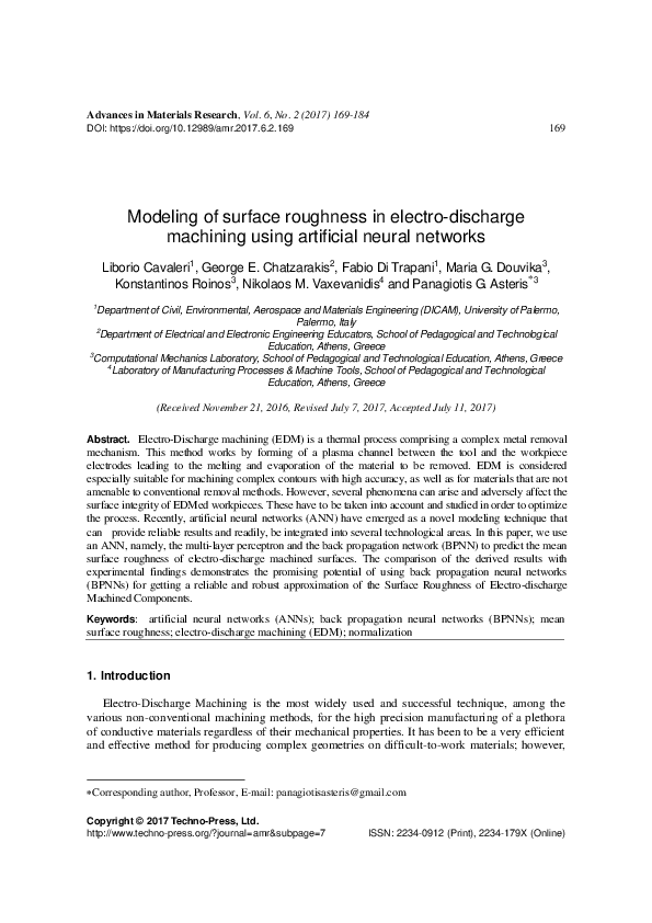 (PDF) ANN-Based Prediction of Surface Roughness in EDM