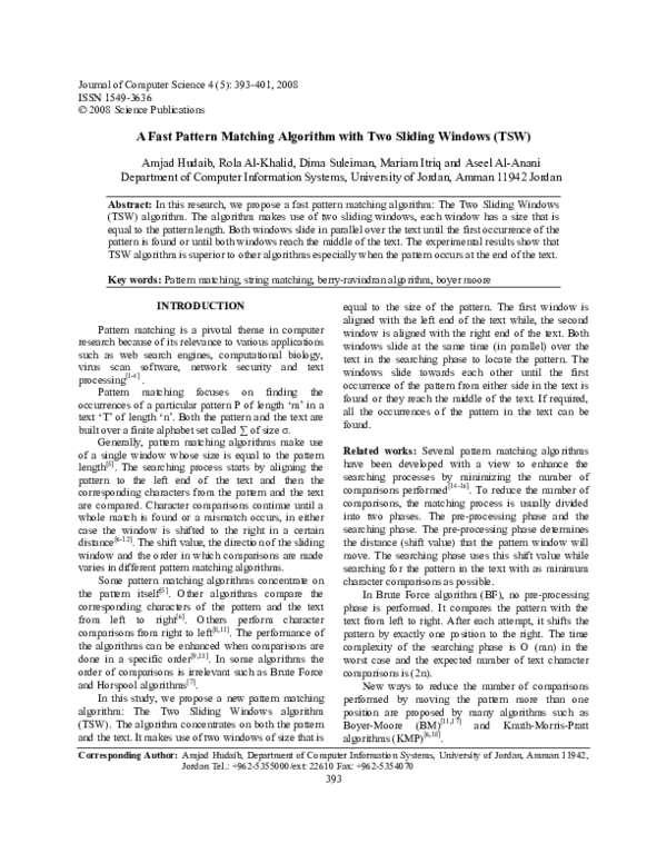 (PDF) A Fast Pattern Matching Algorithm with Two Sliding Windows (TSW)