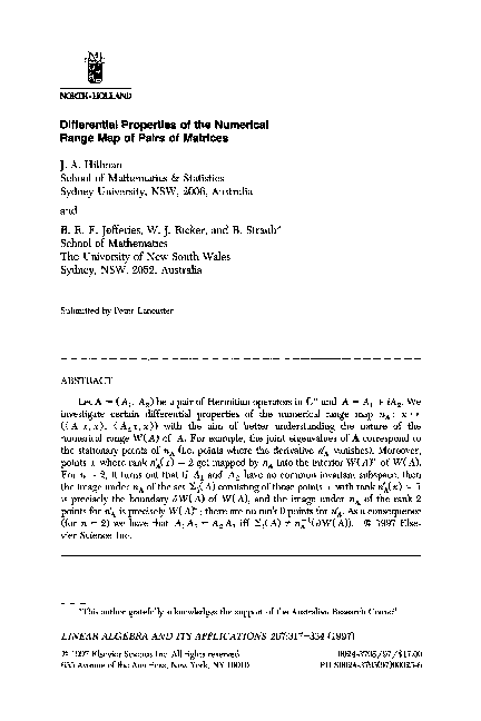 (PDF) Differential properties of the numerical range map of pairs of matrices