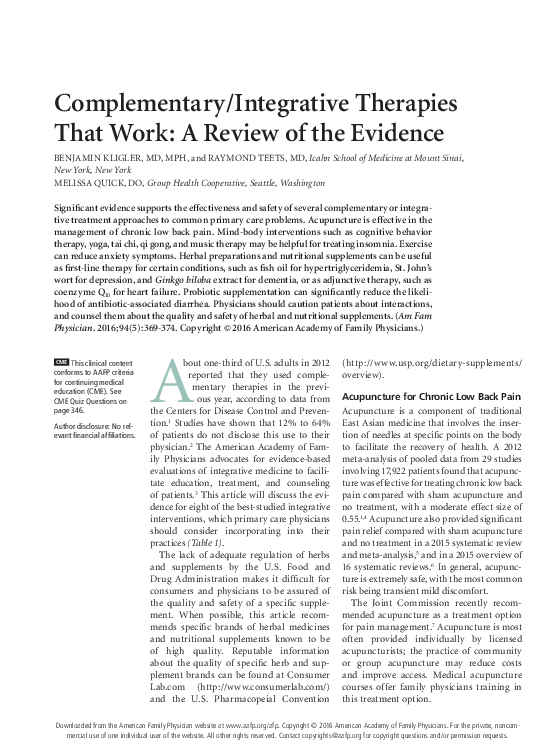 (PDF) Complementary/Integrative Therapies That Work: A Review of the ...