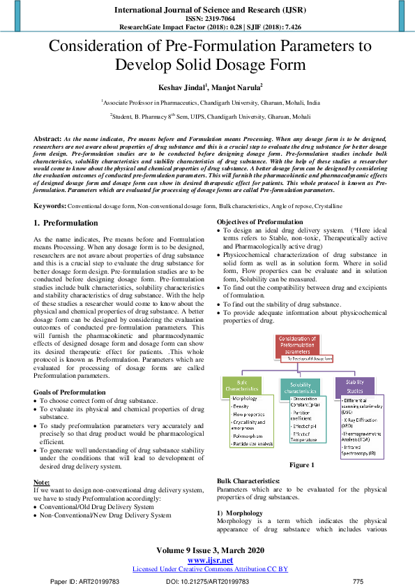 (PDF) Consideration of Pre-Formulation Parameters to Develop Solid ...