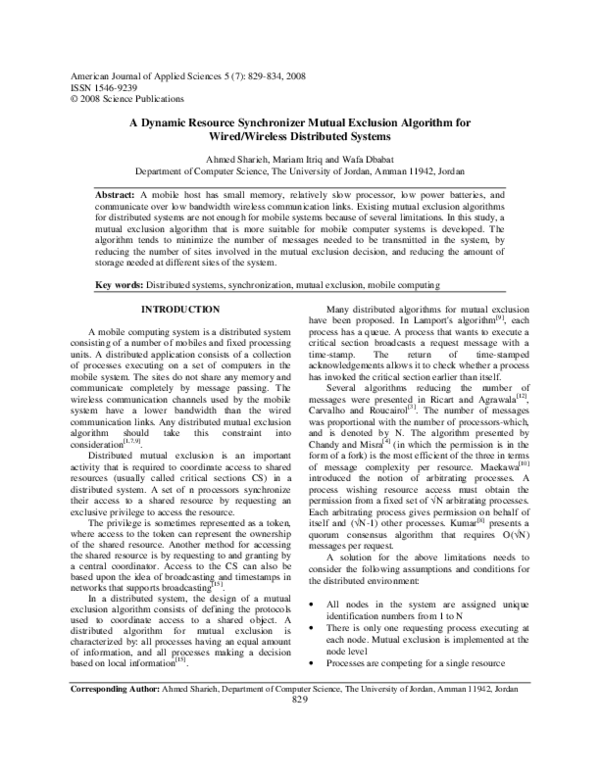 (PDF) A Dynamic Resource Synchronizer Mutual Exclusion Algorithm for Wired/Wireless Distributed ...