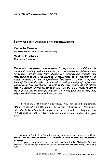 (PDF) Learned Helplessness and Victimization