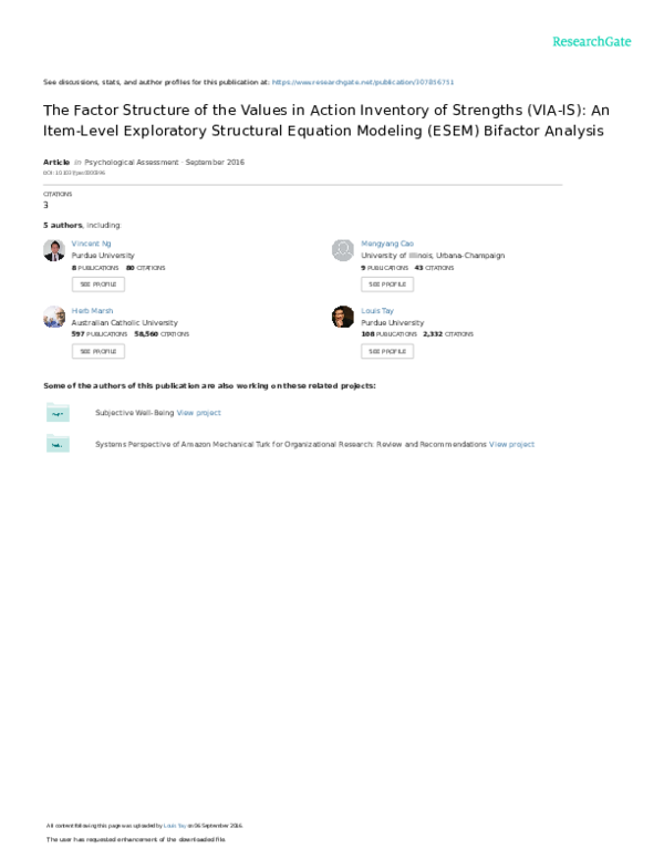 Pdf The Factor Structure Of The Values In Action Inventory Of Strengths Via Is An Item