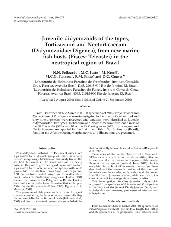 (PDF) Juvenile didymozoids of the types, Torticaecum and Neotorticaecum ...