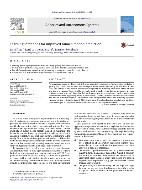 (PDF) Learning intentions for improved human motion prediction | M ...