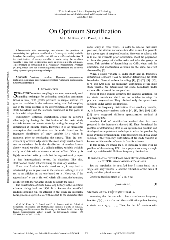 (PDF) On Optimum Stratification