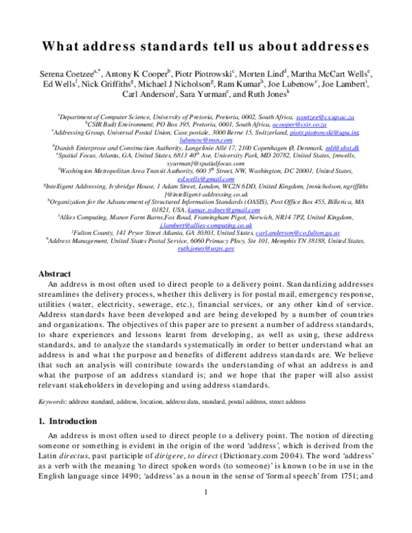 (PDF) What address standards tell us about addresses