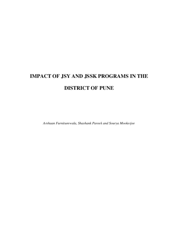 (PDF) Impact of JSY and JSSK programs in the district of Pune