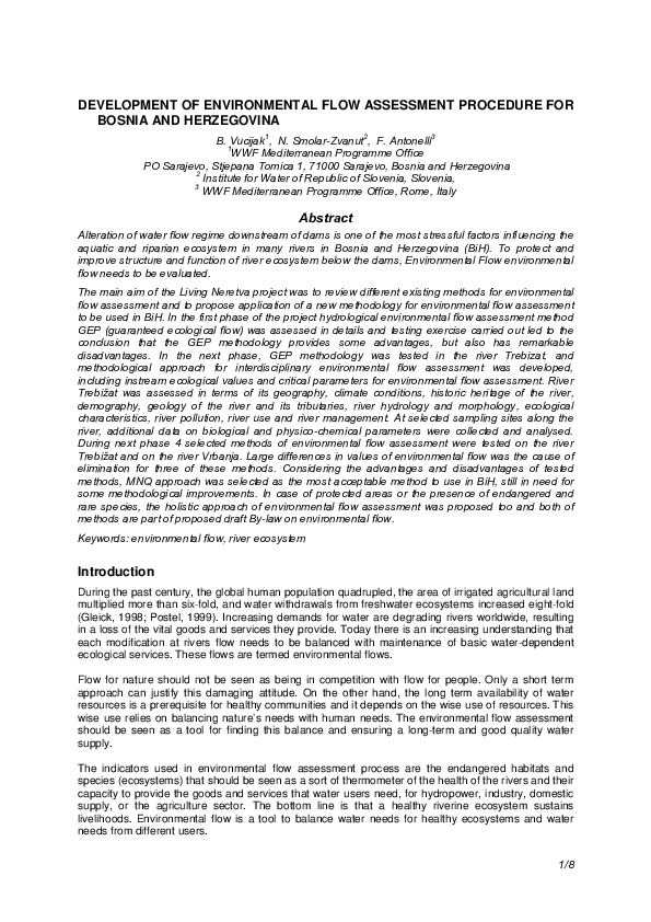 (PDF) Development of Environmental Flow Assessment Methodology for the ...