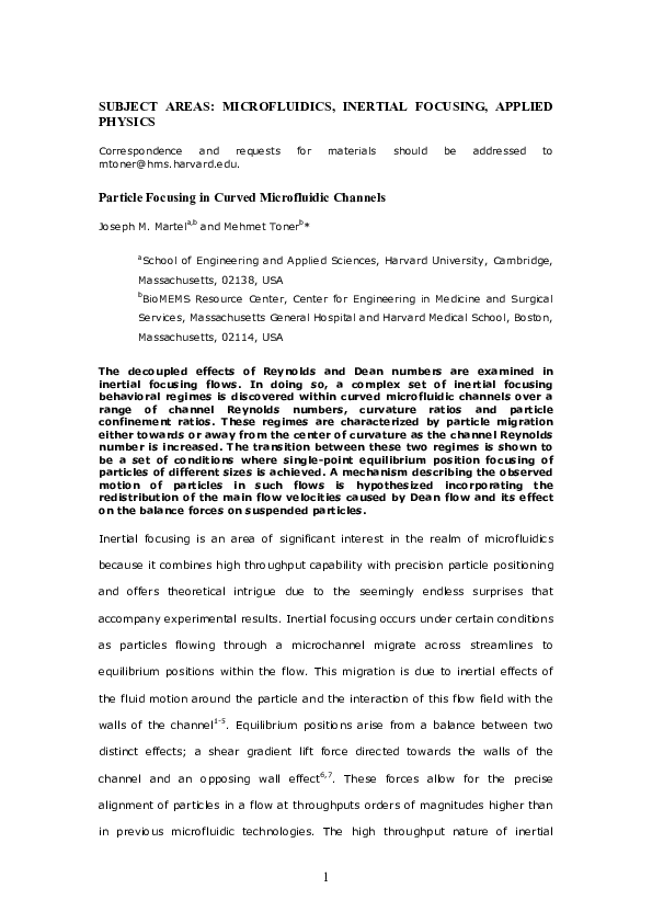 (PDF) Particle Focusing in Curved Microfluidic Channels