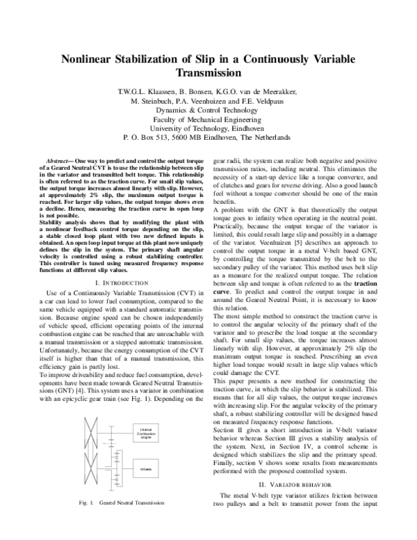 (PDF) Nonlinear stabilization of slip in a continuously variable ...