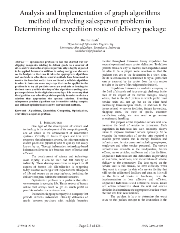 (PDF) Analysis and Implementation of graph algorithms method of traveling salesperson problem in ...
