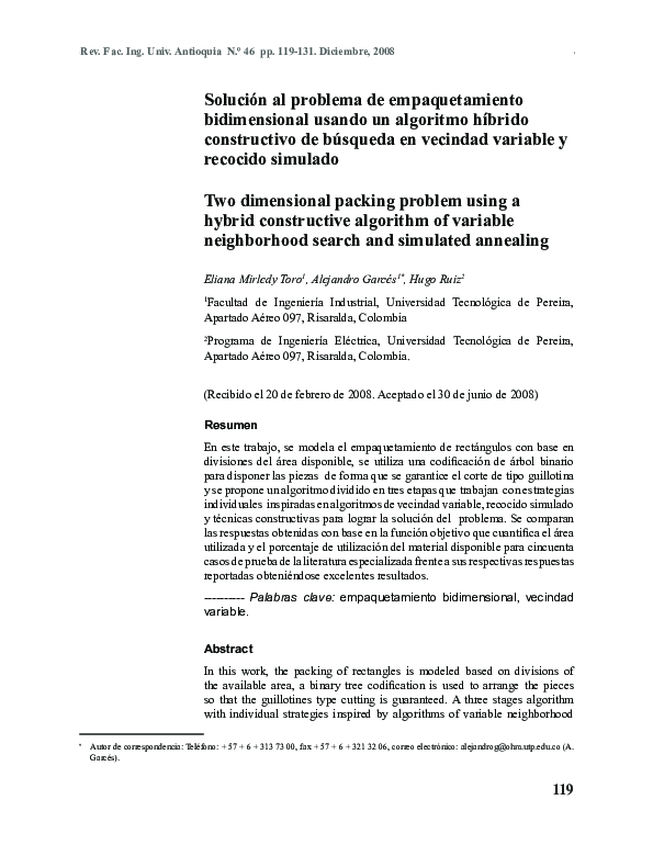 Pdf Two Dimensional Packing Problem Using A Hybrid Constructive Algorithm Of Variable