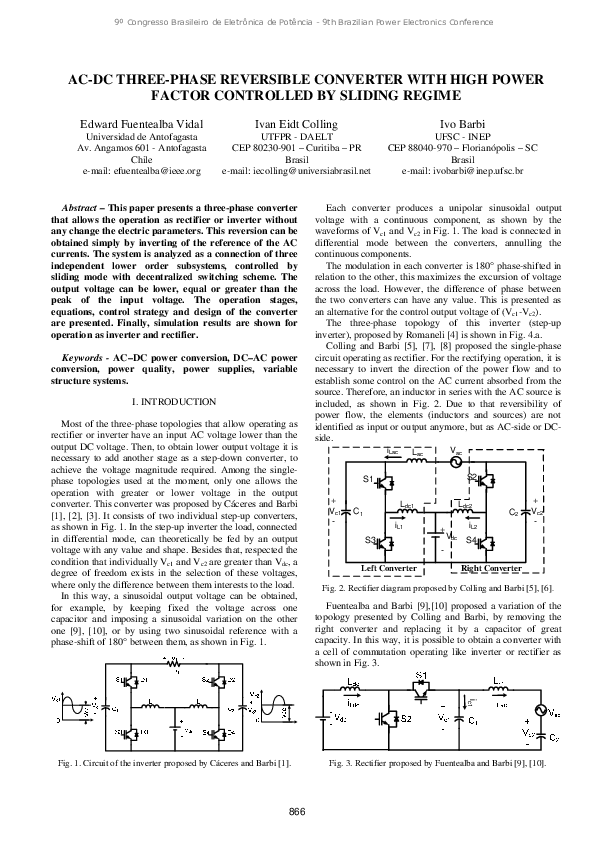 (PDF) AC-DC Three-Phase Reversible Converter With High Power Factor Controlled By Sliding Regime