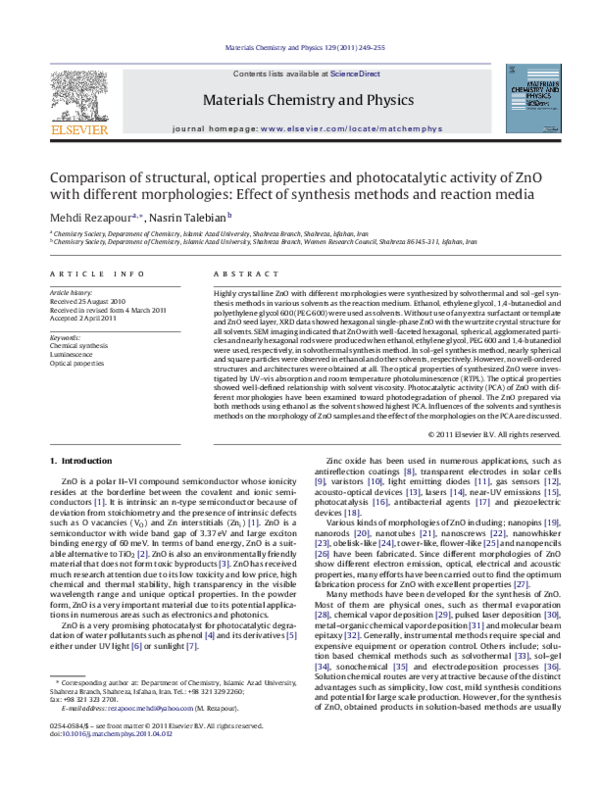 (PDF) Comparison of structural, optical properties and photocatalytic activity of ZnO with ...