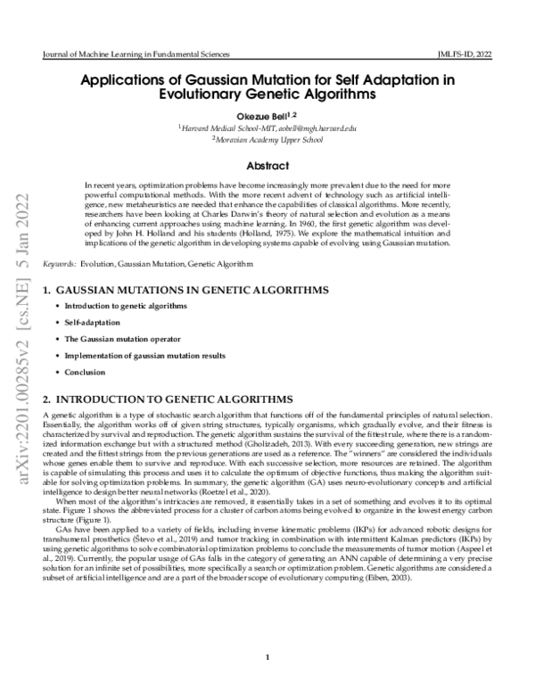 (PDF) Applications of Gaussian Mutation for Self Adaptation in ...