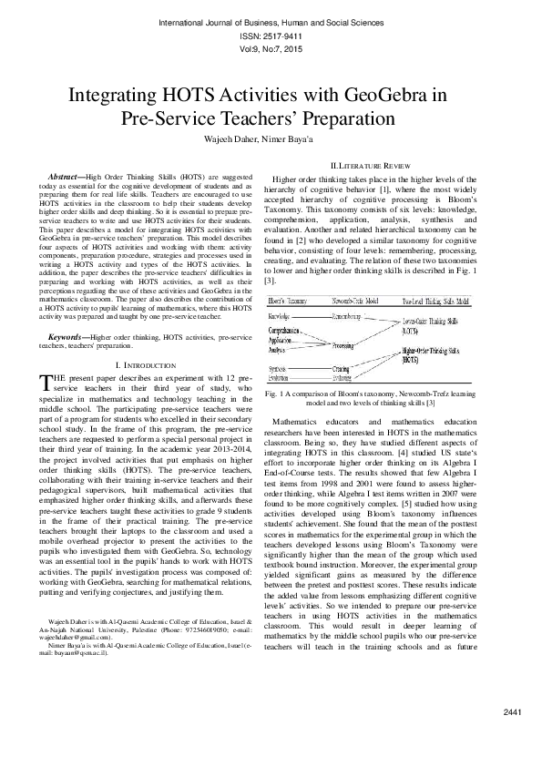 (PDF) Integrating HOTS Activities with GeoGebra