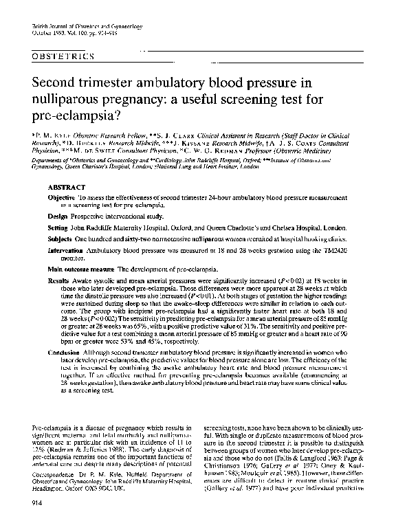 (PDF) Second trimester ambulatory blood pressure in nulliparous ...