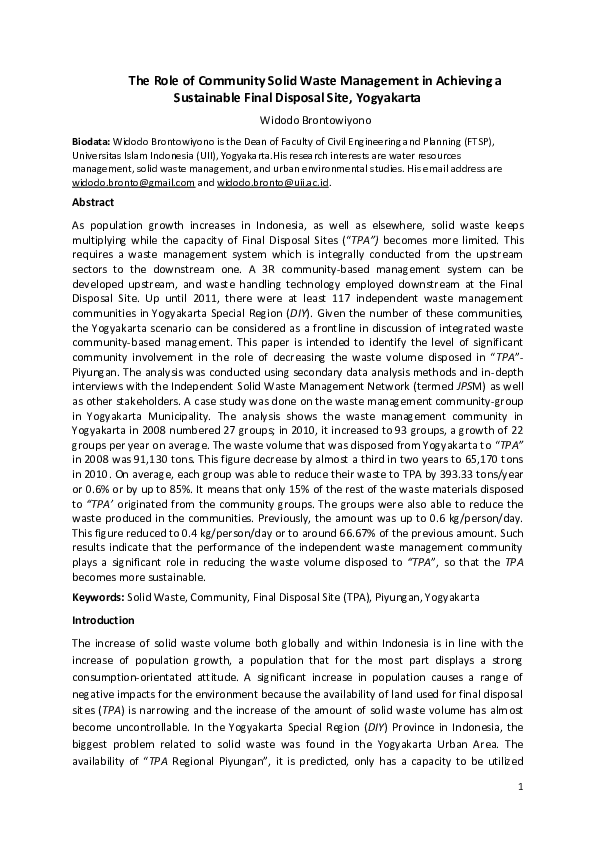 (PDF) The Role of Community Solid Waste Management in Achieving a ...