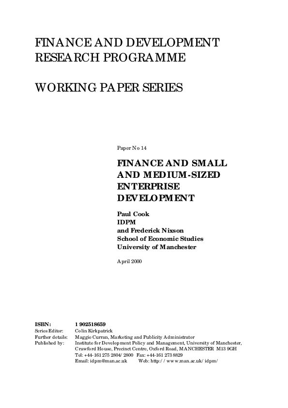 (PDF) Finance and small and medium-sized enterprise development