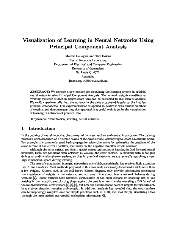(PDF) Visualization of Learning In Neural Networks Using Principal Component Analysis
