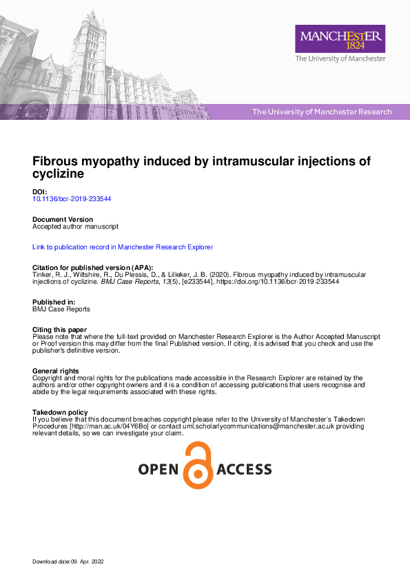 (PDF) Fibrous myopathy induced by intramuscular injections of cyclizine