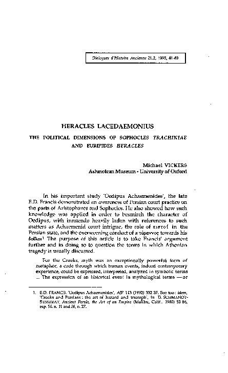 (PDF) Heracles Lacedaemonius: the political dimensions of Sophocles ...