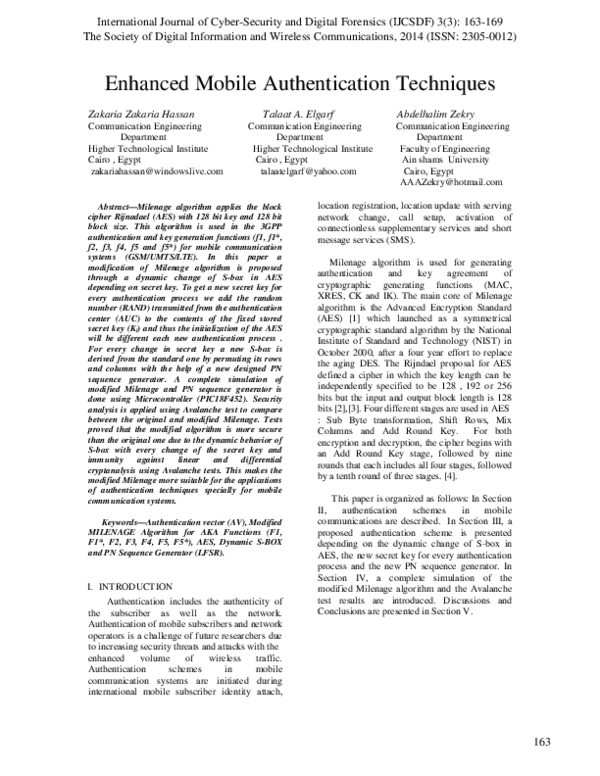 Pdf Enhanced Mobile Authentication Techniques