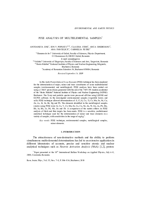 (PDF) Pixe Analysis of Multielemental Samples