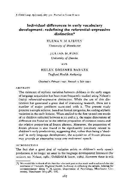 (PDF) Individual differences in early vocabulary development ...