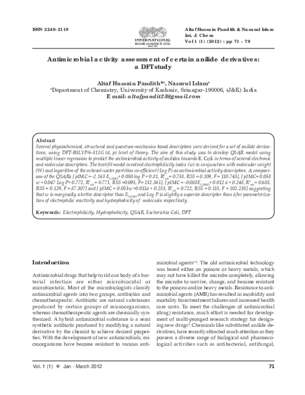 (PDF) Antimicrobial activity assessment of certain anilide derivatives ...