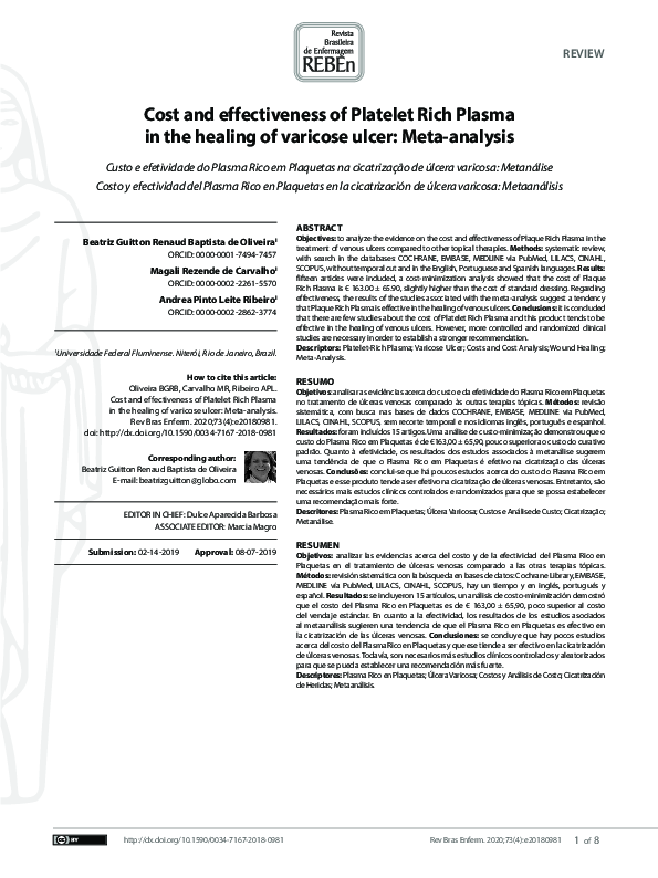(PDF) Cost and effectiveness of Platelet Rich Plasma in the healing of ...