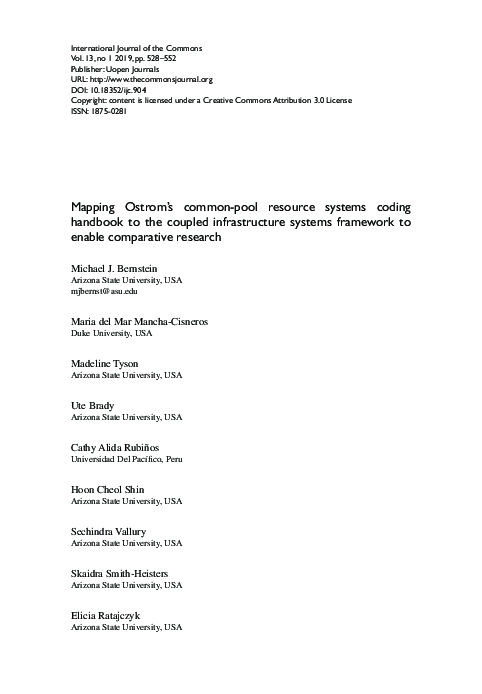 Pdf Mapping Ostroms Common Pool Resource Systems Coding Handbook To The Coupled