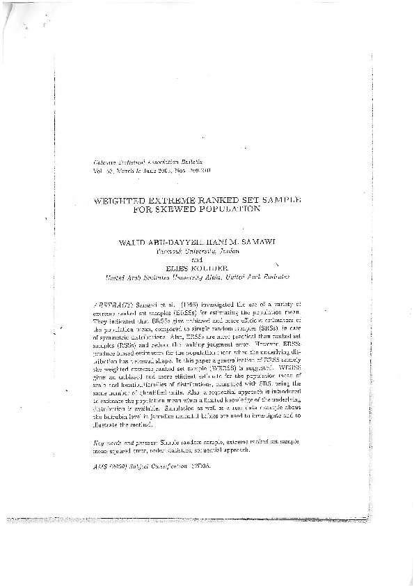 (PDF) Weighted Extreme Ranked Set Sample for Skewed Population