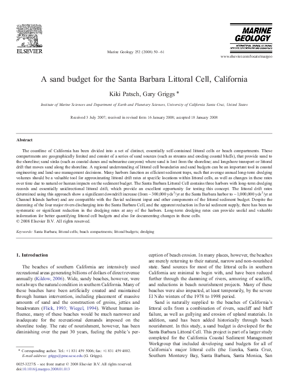 (PDF) A sand budget for the Santa Barbara Littoral Cell, California