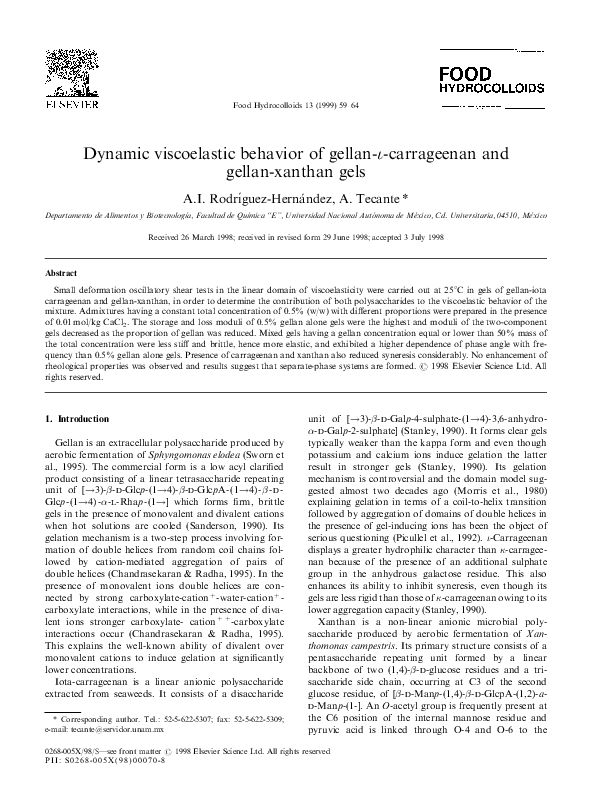 (PDF) Dynamic viscoelastic behavior of gellan-ι-carrageenan and gellan-xanthan gels