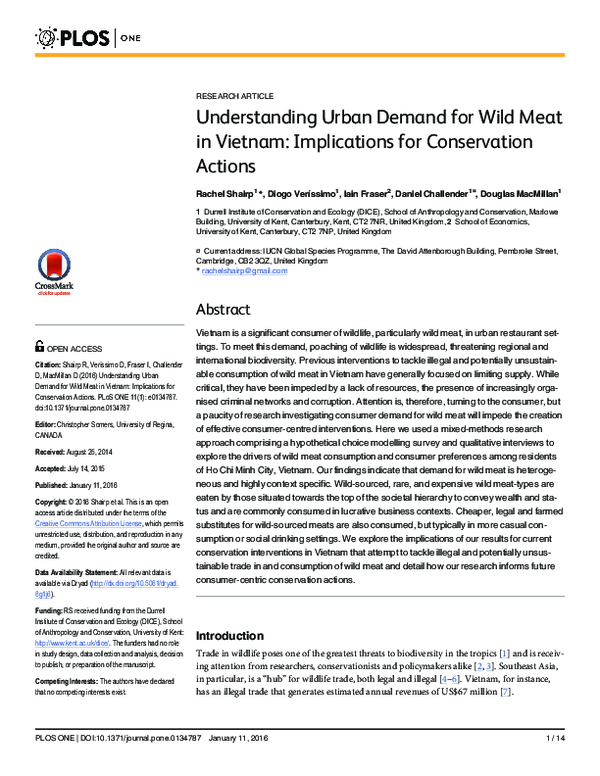 (PDF) Understanding Urban Demand for Wild Meat in Vietnam: Implications ...