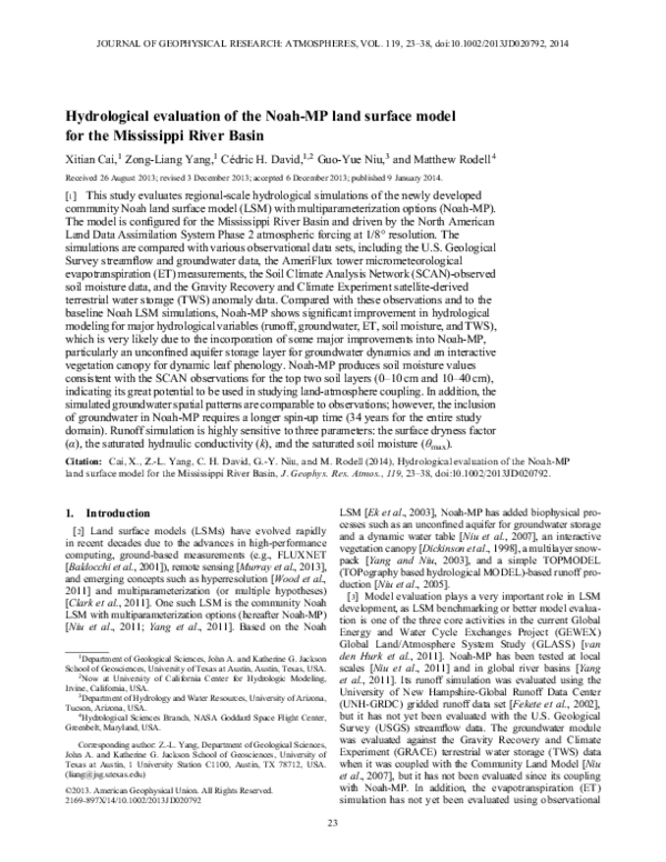 (PDF) Hydrological evaluation of the Noah-MP land surface model for the ...