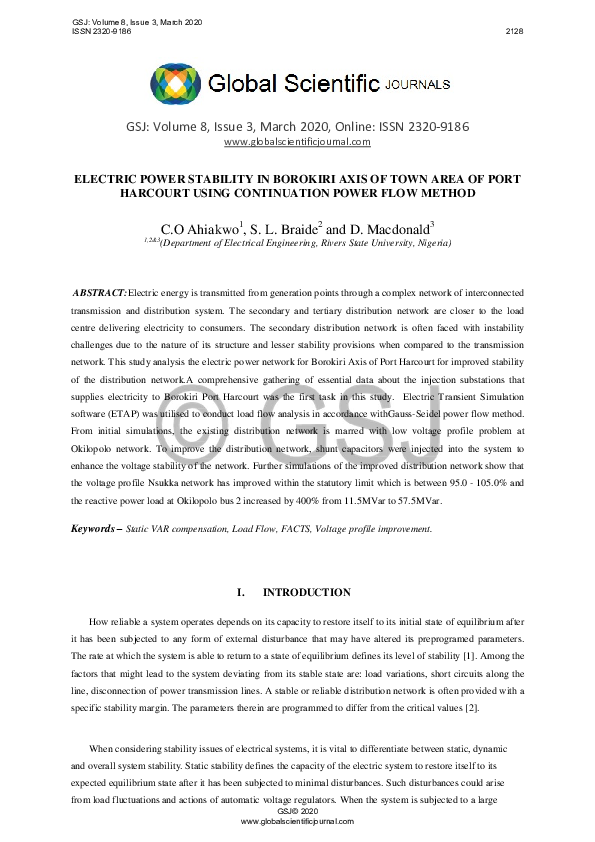 (PDF) Power Stability Analysis in Port Harcourt