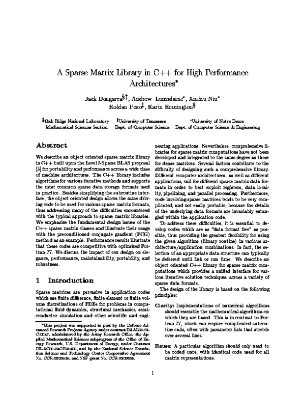 Pdf A Sparse Matrix Library In C For High Performance Architectures