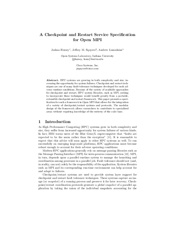 (PDF) A checkpoint and restart service specification for Open MPI