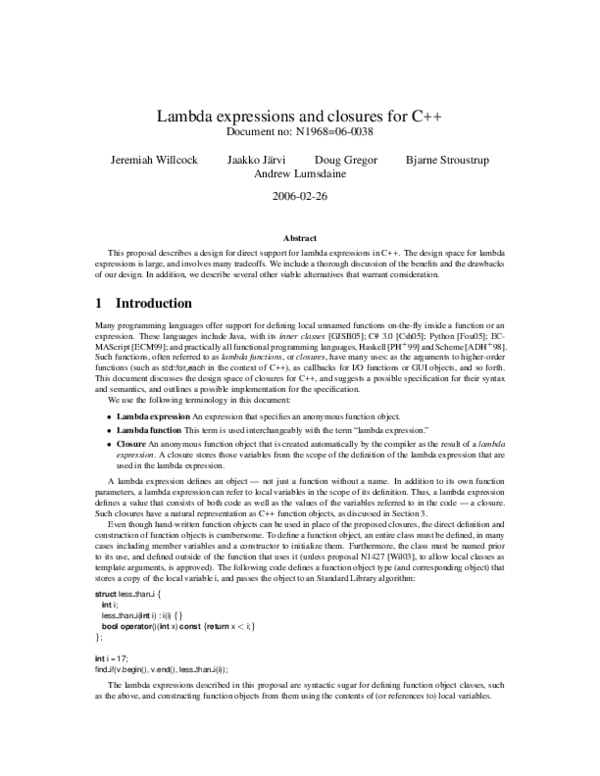 (PDF) Lambda expressions and closures for C+