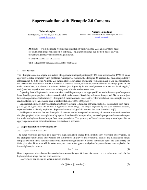 (PDF) Superresolution with Plenoptic 2.0 Cameras
