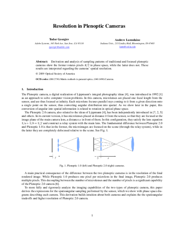 (PDF) Resolution in Plenoptic Cameras