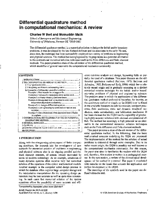 (PDF) Differential Quadrature Method in Computational Mechanics: A Review