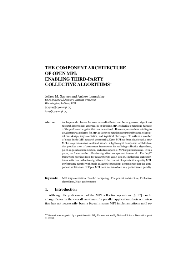 (PDF) The Component Architecture of Open MPI: Enabling Third-Party ...