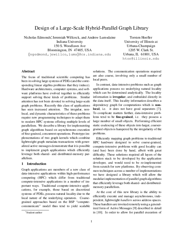 Pdf Design Of A Large Scale Hybrid Parallel Graph Library Andrew Lumsdaine